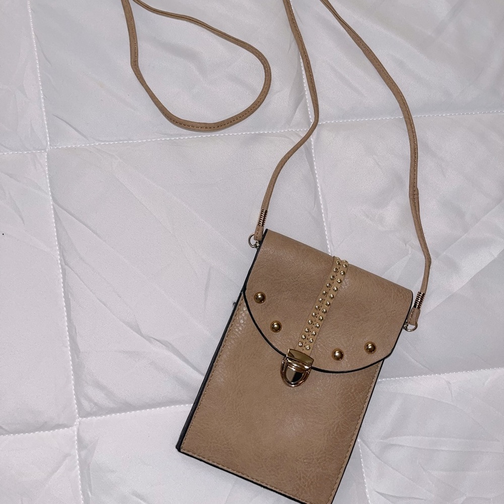 Cute Tan And Gold Crossbody Phone Pouch Bandolier - Gem